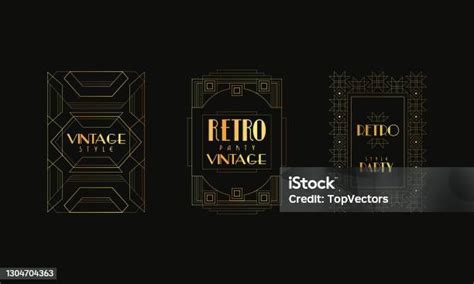 빈티지 스타일 파티 카드 템플릿 세트 럭셔리 아르 데코 스타일 초대장 포스터 배너 전단지 빈티지 벡터 일러스트레이션 0명에 대한