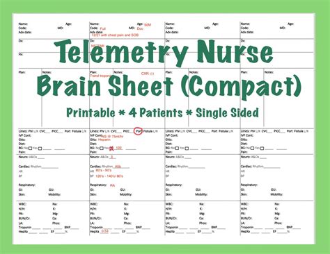 Compact Telemetry Nursing Brain Sheet Etsy