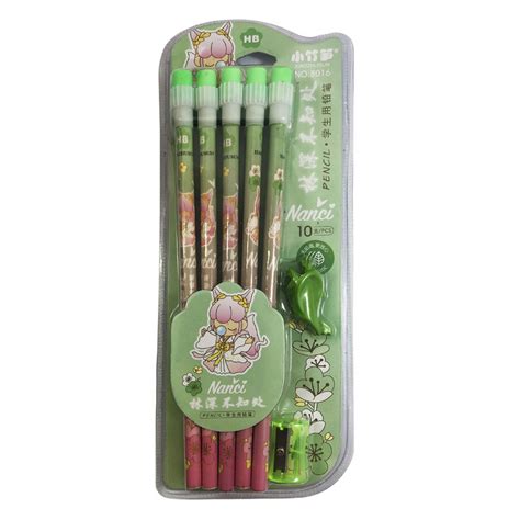 قیمت و خرید مداد مشکی مدل پاکن دار Nanci S به همراه تراش و سر مدادی بسته 12 عددی