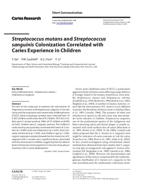 Pdf Streptococcus Mutans And Streptococcus Sanguinis Colonization Correlated With Caries