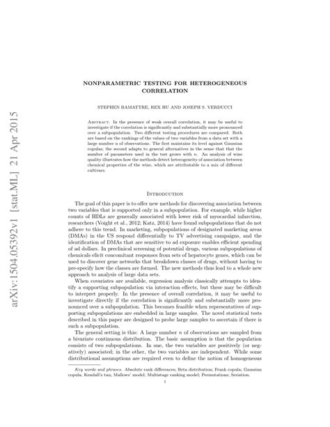 Pdf Nonparametric Testing For Heterogeneous Correlation