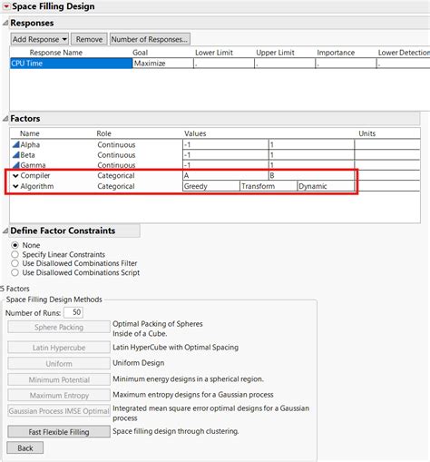 Handling Of Categorical Factors For Space Filling Design Using Candidate Set Jmp User Community