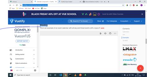 Documentation Vuetify Calender Weekly Not Showing On Website