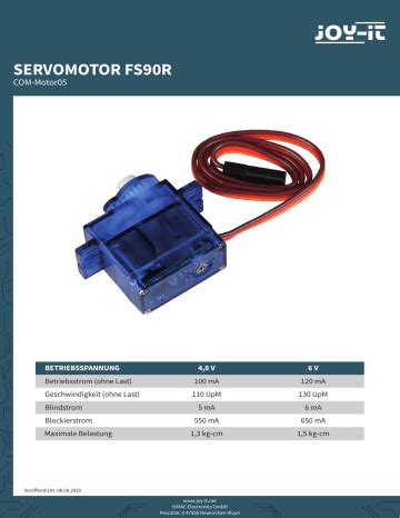 Joy IT Servo Motor FS90R Specifications Manualzz