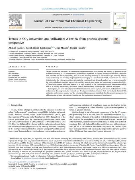 Trends In Co2 Conversion And Utilization A Review From Process Systems Pdf