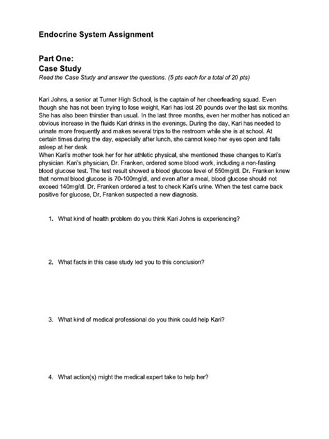Endocrine System Assignment Pdf Diabetes Endocrine System