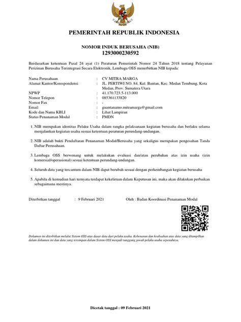 Nib Cv Mitra Marga Pdf