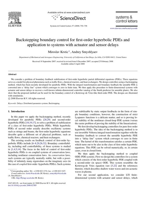 Pdf Backstepping Boundary Control For First Order Hyperbolic Pdes And Application To Systems