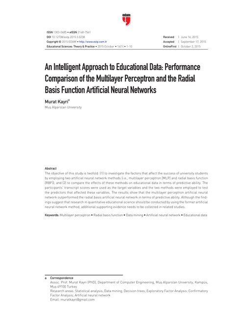 Pdf An Intelligent Approach To Educational Data Performance Comparison Of The Multilayer