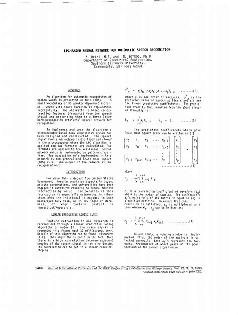 Lpc Based Neural Network For Automatic Speech Recognition Ieee
