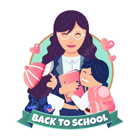 여교사 학생 또는 어린이와 함께 학교 벡터 일러스트 레이 션으로 돌아가기 학교로 돌아가다 학교 일러스트레이션으로 돌아가기