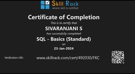Sqlcertification Databasemanagement Professionaldevelopment Skillrack Sivaranjani S