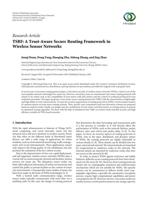 Pdf Tsrf A Trust Aware Secure Routing Framework In Wireless Sensor