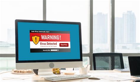 premium photo virus warning alert on computer screen detected modish