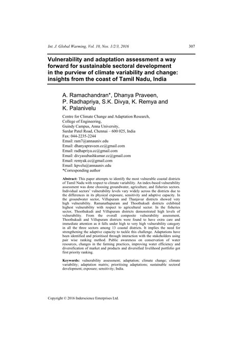 Pdf Vulnerability And Adaptation Assessment A Way Forward For Sustainable Sectoral Development