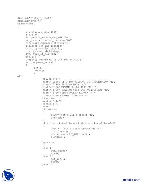 Class Copmuter Object Oriented Programming C Language Codes Docsity