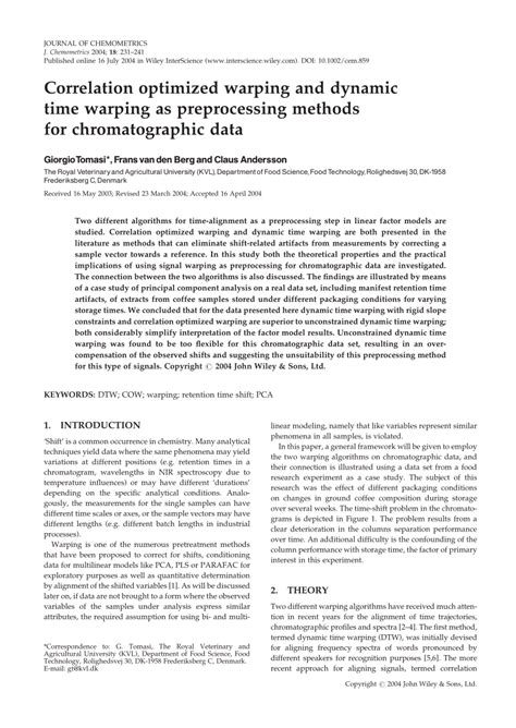 Pdf Correlation Optimized Warping And Dynamic Time Warping As Preprocessing Methods For