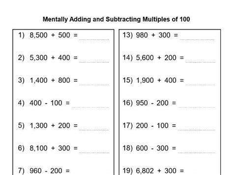 Menatally Adding And Subtracting Multiples Of 10 And 100 Teaching
