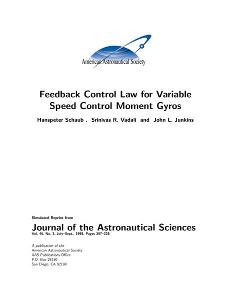 Pdf Feedback Control Law For Variable Speed Control Moment Gyroscopes