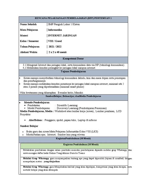 Rpp Informatika Kelas 8 Pdf