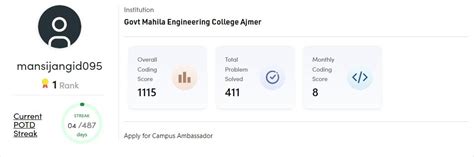 Mansi Jangid On Linkedin Geeksforgeeks Coding Dsa Empowerananya