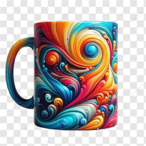 다채로운 소용돌이로 장식된 경쾌한 커피 머그는 음료 경험을 밝게 하는 데 이상적입니다 이미지 및 클립 아트 다채로운 소용돌이로 장식된 쾌활한 커피 머그잔 음료 경험을