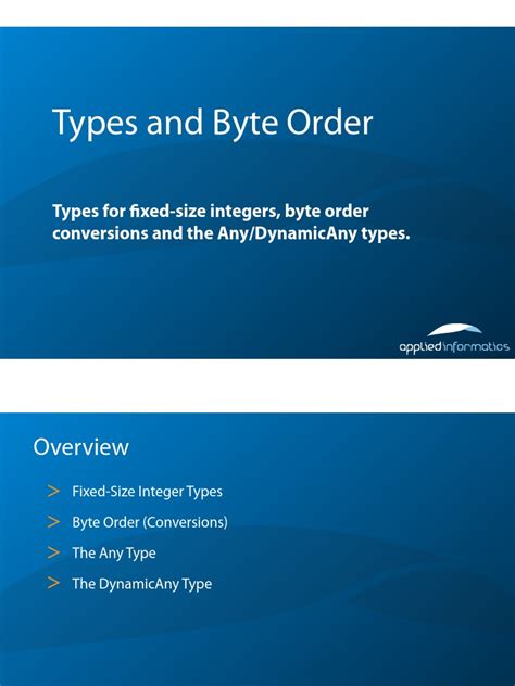 Types For Fixed Size Integers Byte Order Conversions And The Any