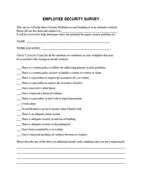 Employee Security Survey Checklist Pdf Employment Business