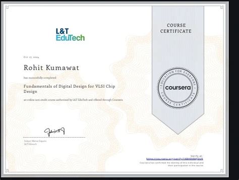 Vlsi Chip Design Certificate Rohit Kumawat