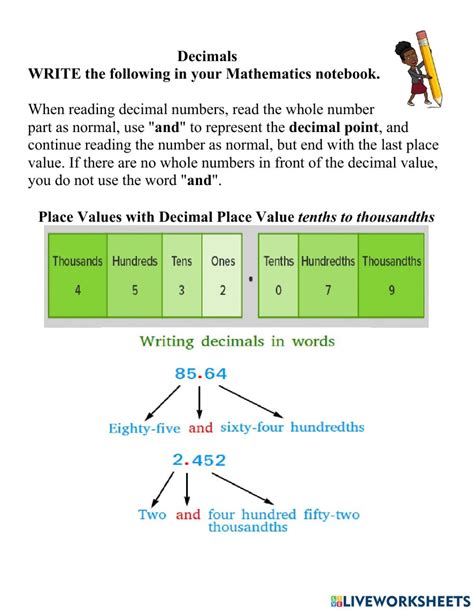 Reading Decimals Worksheets Reading Worksheet Printable