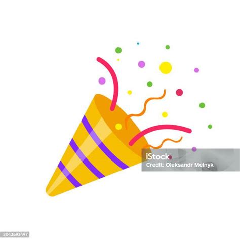 색종이 폭발과 파티 팝 퍼 흰색에 고립 된 플랫 벡터 아이콘입니다 공휴일에 대한 스톡 벡터 아트 및 기타 이미지 공휴일 기념일 놀라움 Istock