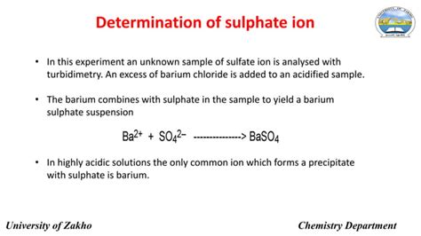 Turbidimetric Determination Of Sulphate Ion So42 In The Unknown Solution Pdf Chemistry