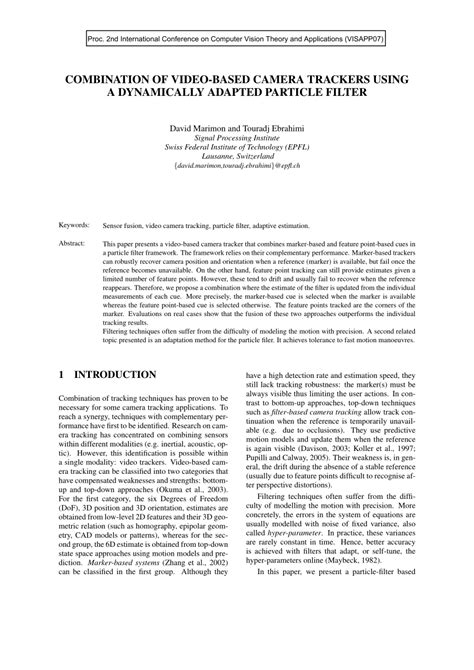 Pdf Combination Of Video Based Camera Trackers Using A Dynamically Adapted Particle Filter