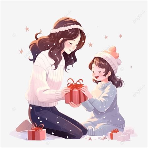 메리 크리스마스 어머니와 그녀의 딸 아이 소녀 크리스마스 선물을 교환 크리스마스 가족 어머니 선물 Png 일러스트 및 이미지 에 대한 무료 다운로드 Pngtree