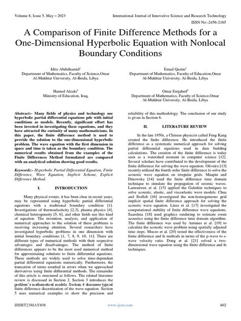 A Comparison Of Finite Difference Methods For A One Dimensional