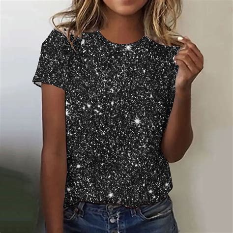 Miluxas Womens Sequin Tops Clearance Short Sleeve Shimmer Glitter Tops