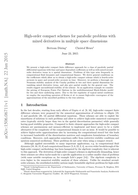 Pdf High Order Compact Schemes For Parabolic Problems With Mixed Derivatives In Multiple Space