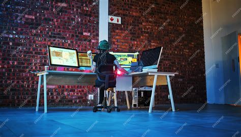 Premium Photo Coding Hacker Woman And Computer Monitor For Cybersecurity Programming And Data