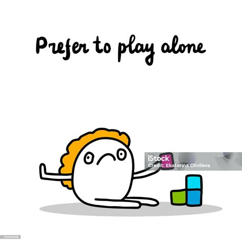 만화 만화 스타일 남자 부정적인 자폐증 인식 증상에 혼자 손으로 그린 벡터 일러스트를 재생 하는 것을 선호 검은색에 대한 스톡