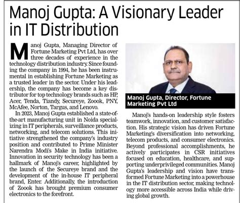 Manoj Gupta A Visionary Leader In It Distribution