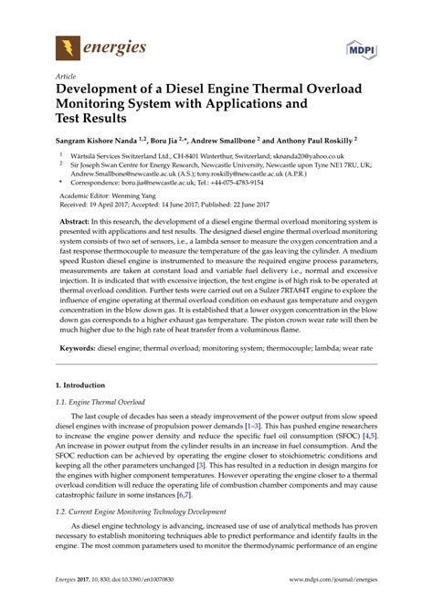 Pdf Development Of A Diesel Engine Thermal Overload Monitoring System