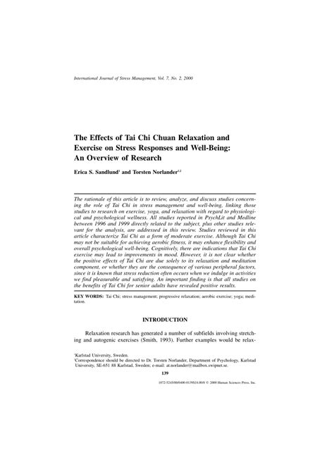 Pdf The Effects Of Tai Chi Chuan Relaxation And Exercise On Stress Responses And Well Being