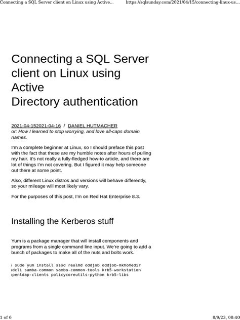 Connecting Linux Using Ad Authentication Pdf Active Directory