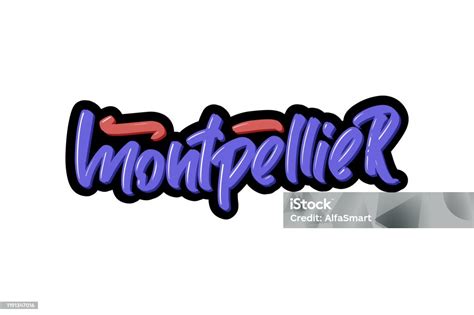 몽펠리에 프랑스 도시 손으로 그려진 현대 브러시 레터링 웹 페이지 인쇄 및 광고에 대한 벡터 일러스트 로고 텍스트입니다 0명에