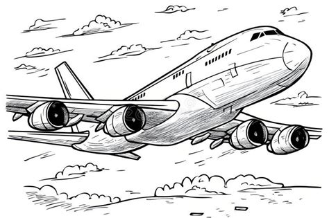 In This Modern Sketch Illustration A Plane Glides Through The Sky