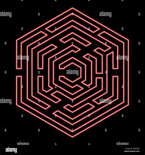 Neon Hexagonal Maze Hexagon Maze Labyrinth With Six Corner Red Color