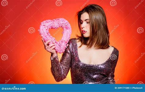 Valentines Day Party I Love You Sexy Woman In Glamour Dress Love And