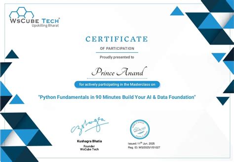 Just Completed The Python Fundamentals Course And Earned My Certification Prince Anand