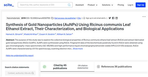 Synthesis Of Gold Nanoparticles Aunps Using Ricinus Communis Leaf