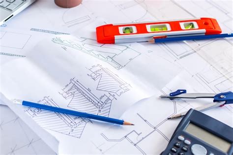 Premium Photo Close Up Engineering Blueprint Paper Drafting Project Sketch